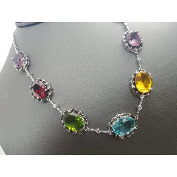 Unbranded | Jewelry | Vintage Simulated Gemstone Necklace Sterling Silver Multicolor Necklace ...